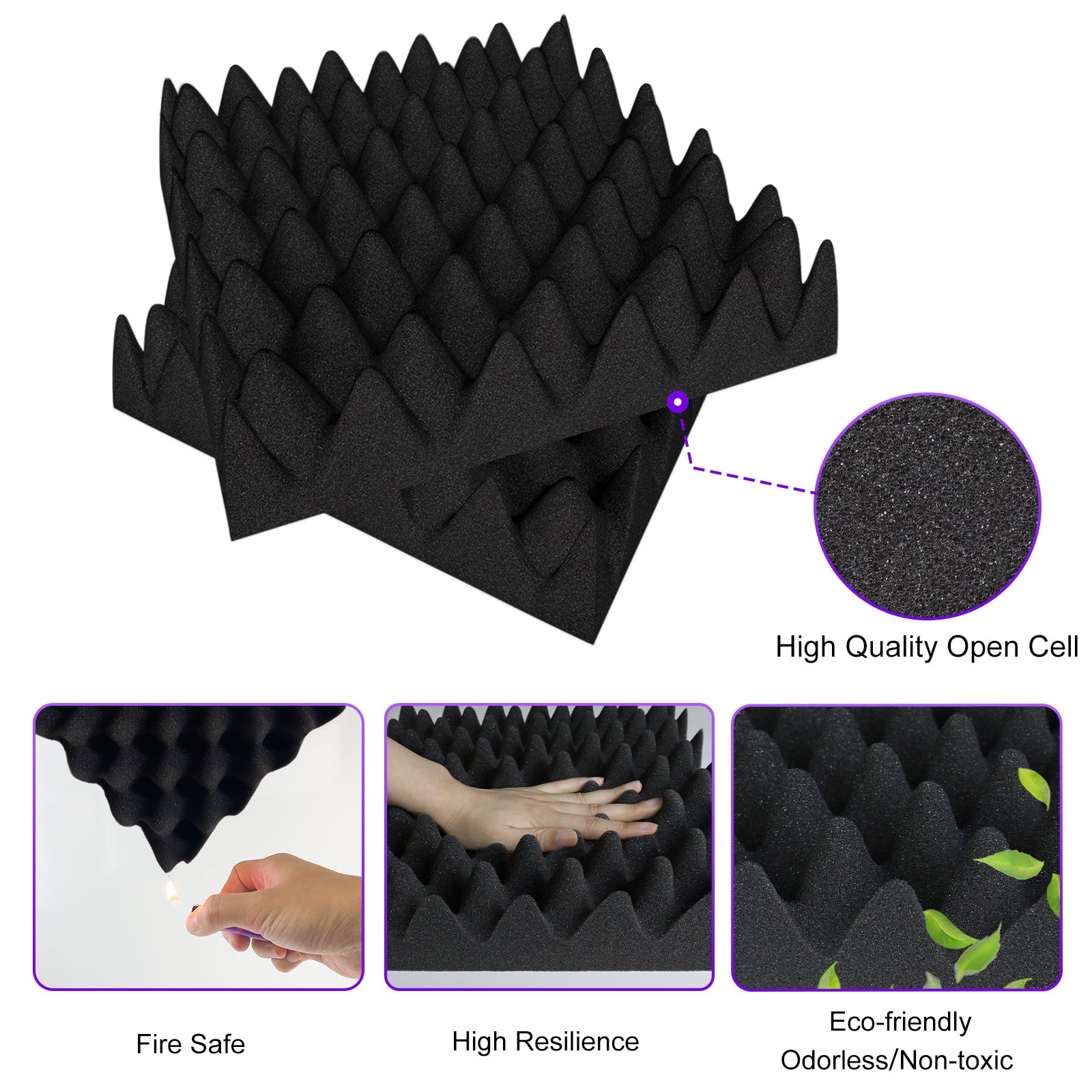 Thick Acoustic Foam Panels, 12 X 12 X 3 Inch 12 Pcs Eggcrate Sound Abs ...
