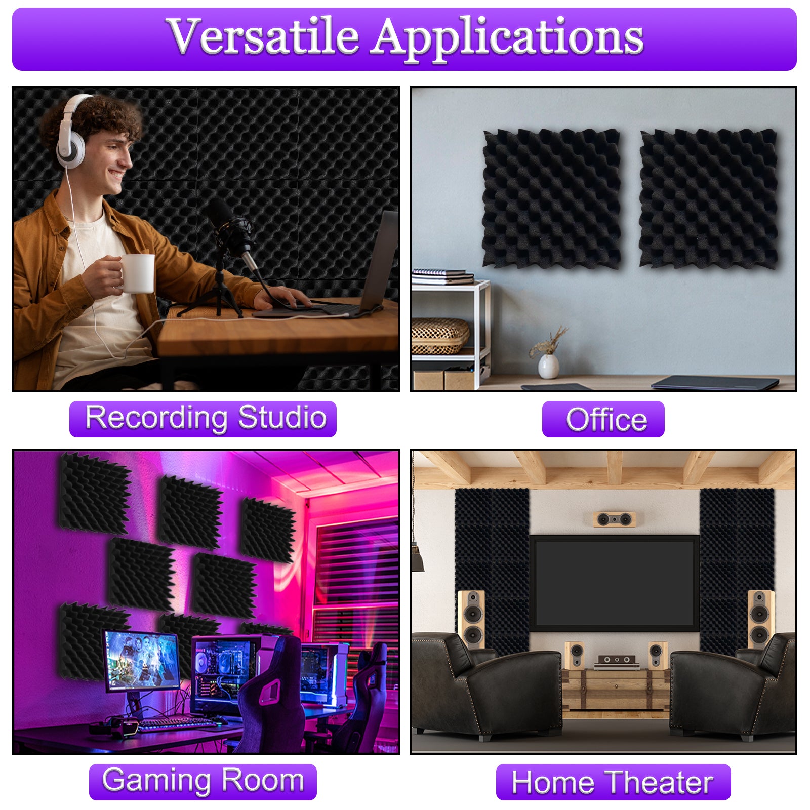 Thick Acoustic Foam Panels, 12 X 12 X 3 Inch 12 Pcs Eggcrate Sound Abs ...