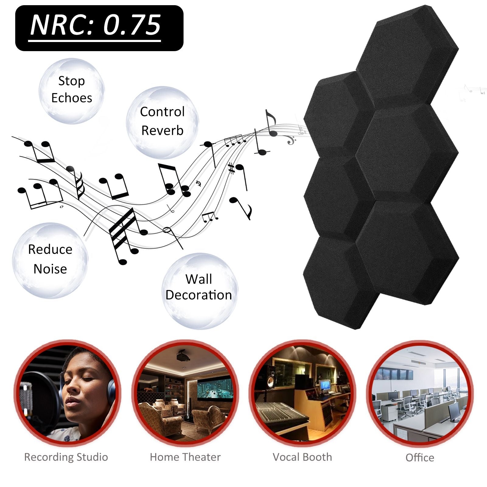 Hexagon Acoustic Studio Absorption Foam Panels, 13.8 X 11.8 X 2 Inches ...