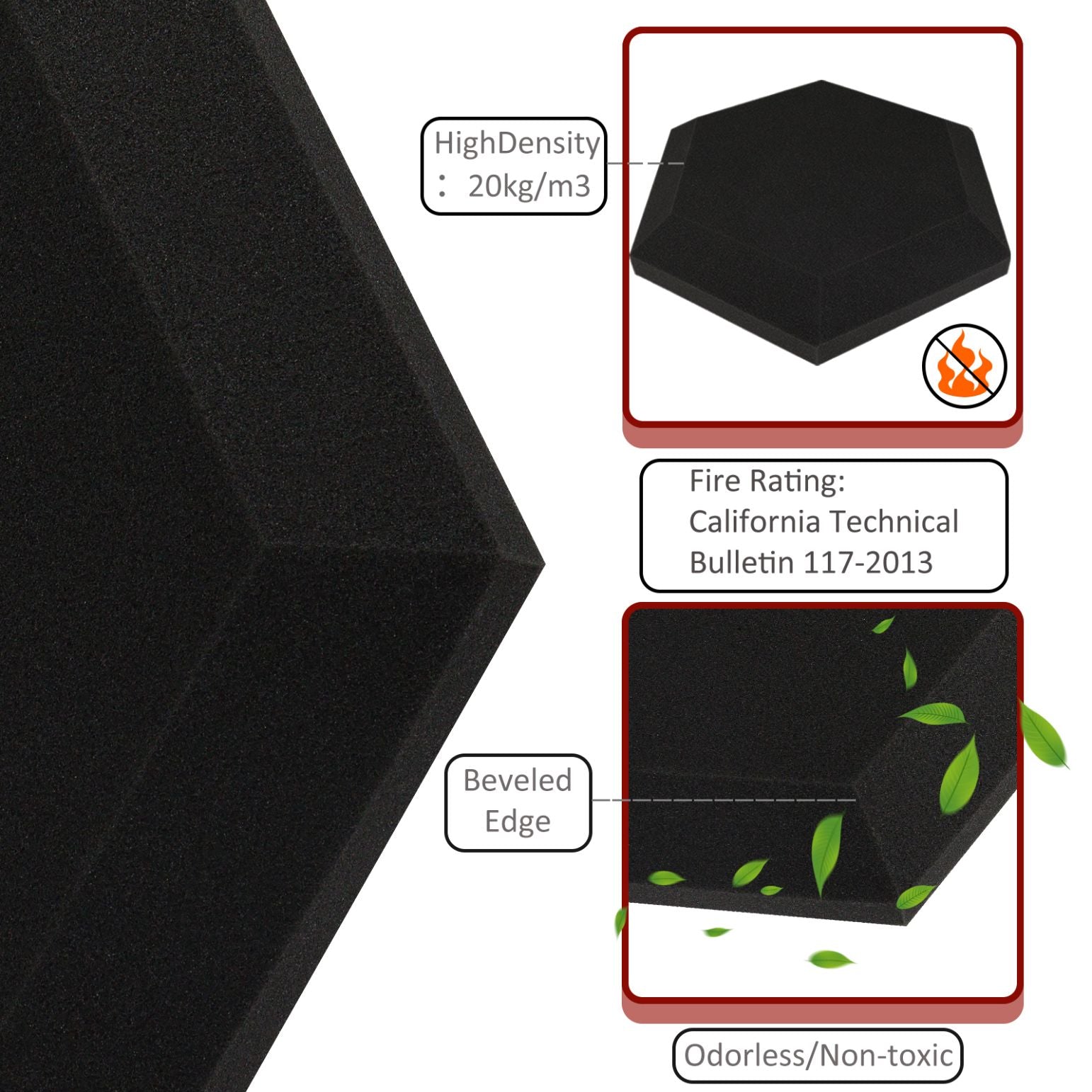 Hexagon Acoustic Studio Absorption Foam Panels, 13.8 X 11.8 X 2 Inches ...