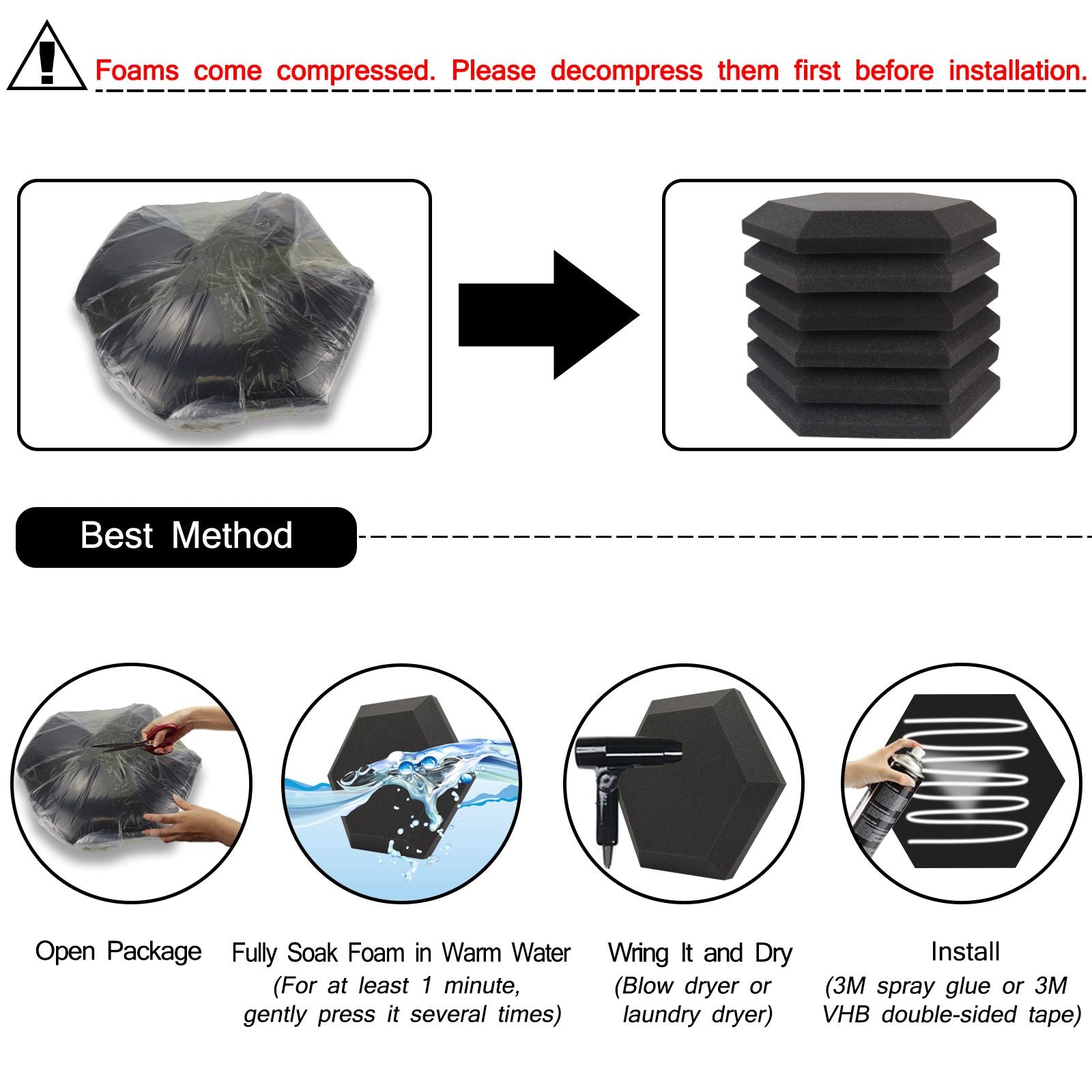 Hexagon Acoustic Studio Absorption Foam Panels, 13.8 X 11.8 X 2 Inches ...