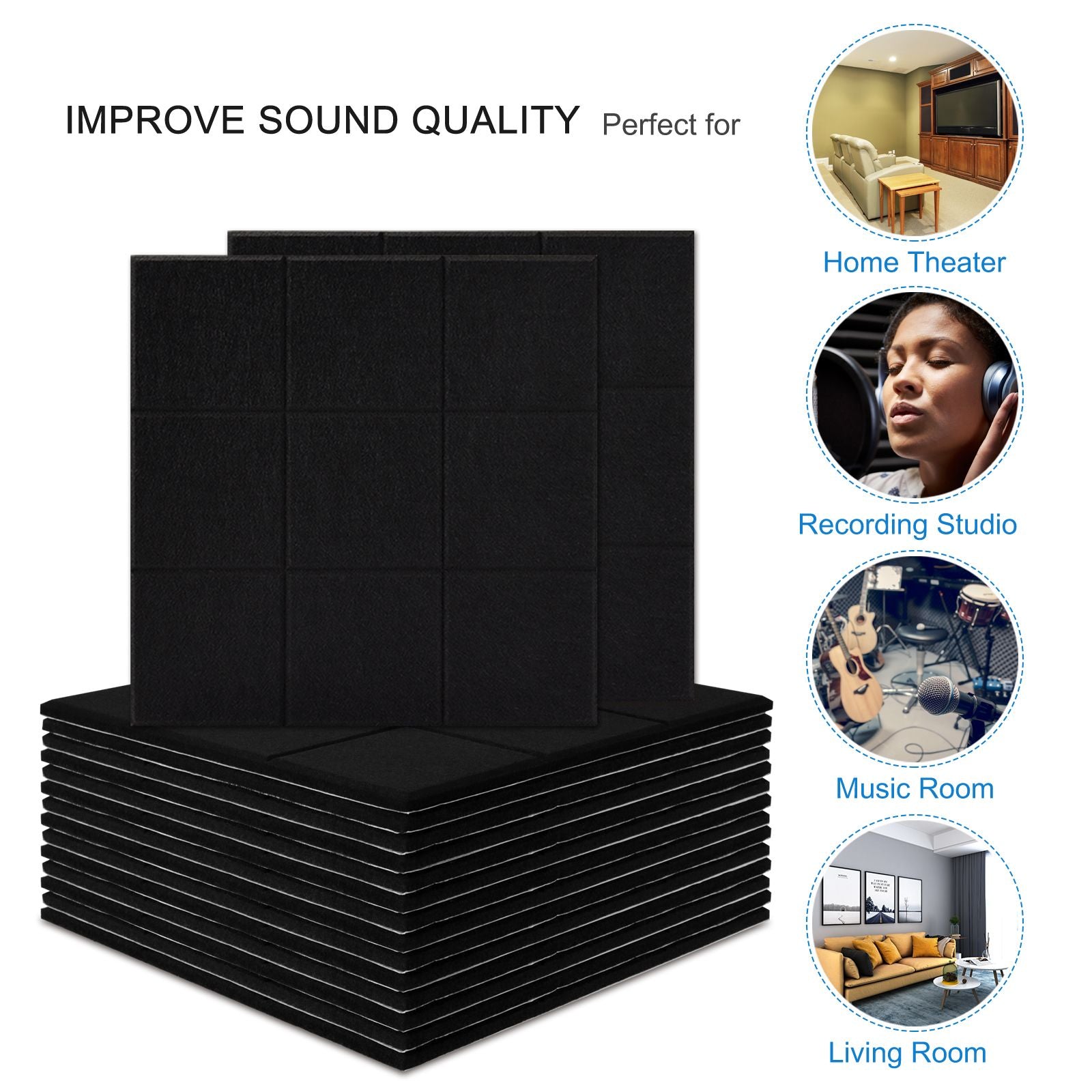 Polyester Fiber Sound Absorber - 16 Pack Self-adhesive 12 X 12 X 0.4 I ...
