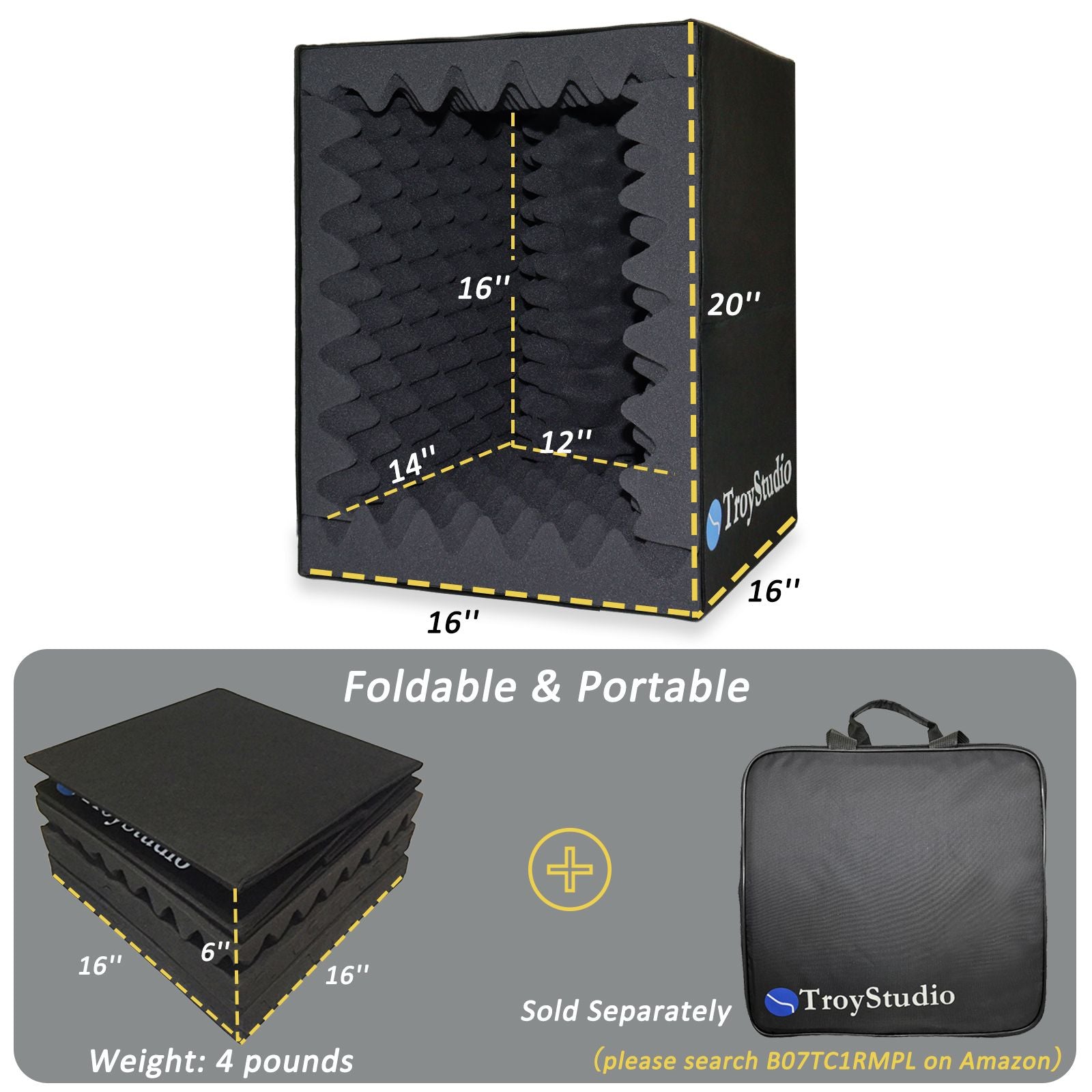 TroyStudio Portable Recording Vocal Booth - Large, Foldable, Stand Mou ...