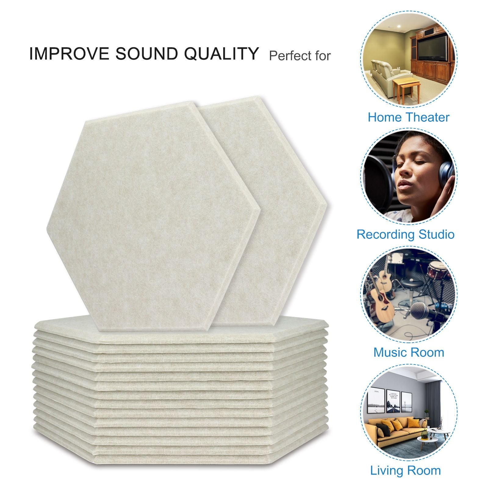 Polyester Fiber Sound Absorber - 16 Pack Self-adhesive 14.2 X 12.3 X 0 ...