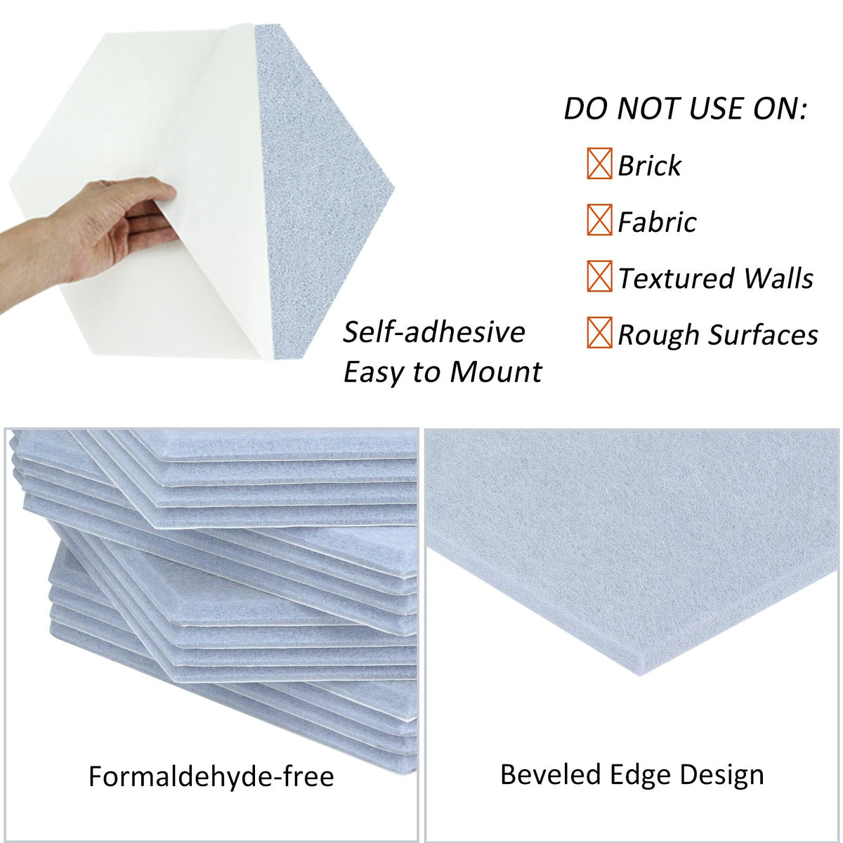 Polyester Fiber Sound Absorber - 16 Pack Self-adhesive 14.2 X 12.3 X 0 ...